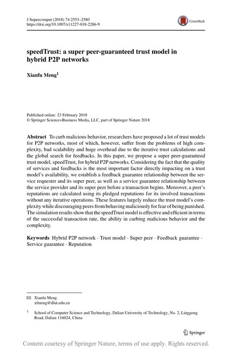 Speedtrust A Super Peer Guaranteed Trust Model In Hybrid P2p Networks