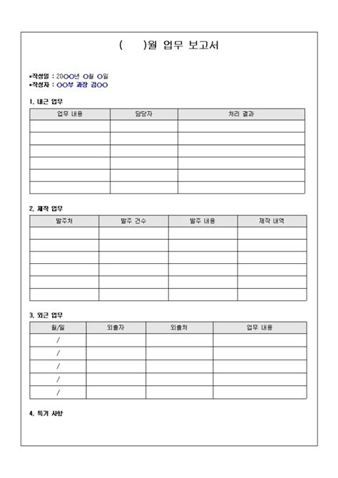 월간 업무보고서 비즈폼 샘플양식 다운로드