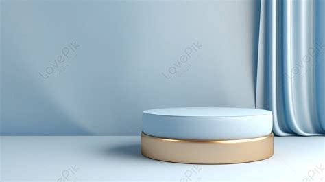 물결 모양의 직물 배경과 우아한 골드 액센트가 있는 파스텔 블루의 고급 3d 디스플레이 스탠드 블루 골드 배경 물결 배경 스탠 배경 이미지 Hd 블루 골드 물결