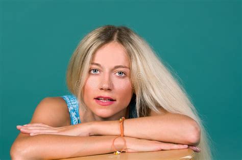 Blonde With Long Hair On Red Fabric Stock Photo Image Of Flying Adult
