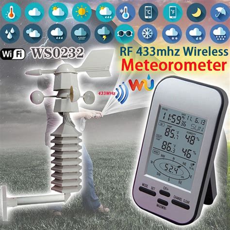 Wws0232 Rf 433mhz Professional Wireless Anemometer Weather Station Clock With Wind Speed And
