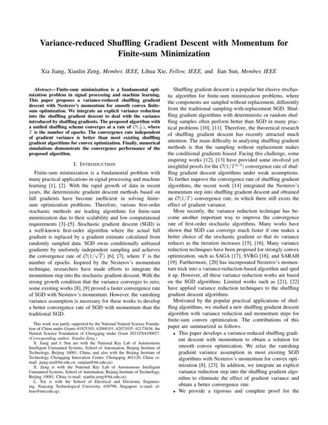 Pdf Variance Reduced Shuffling Gradient Descent With Momentum For Finite Sum Minimization