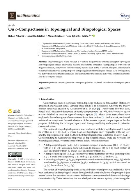 Pdf On C Compactness In Topological And Bitopological Spaces