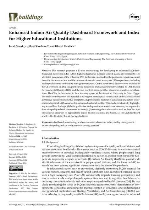 Pdf Enhanced Indoor Air Quality Dashboard Framework And Index For Higher Educational Institutions