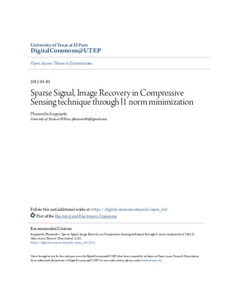 pdf sparse signal image recovery in compressive sensing technique
