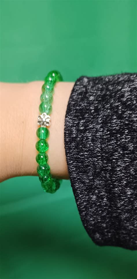 Green 6mm Flower Glass Bead Bracelet Flower Bracelet St Patricks Day Bracelet Dainty