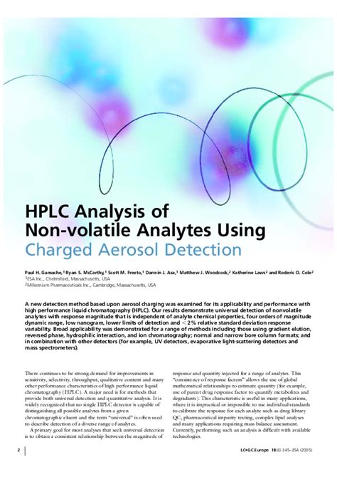 Pdf Hplc Analysis Of Nonvolatile Analytes Using Charged Aerosol Detection