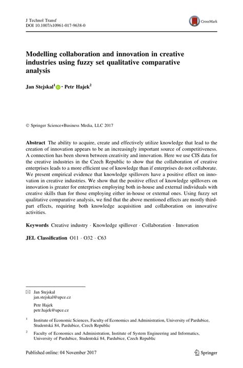 Pdf Modelling Collaboration And Innovation In Creative Industries Using Fuzzy Set Qualitative