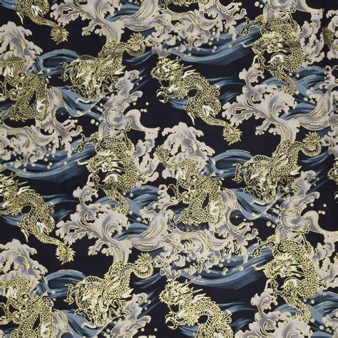 Printed Bronze Dark Blue Cotton Fabric Japanese S Grandado