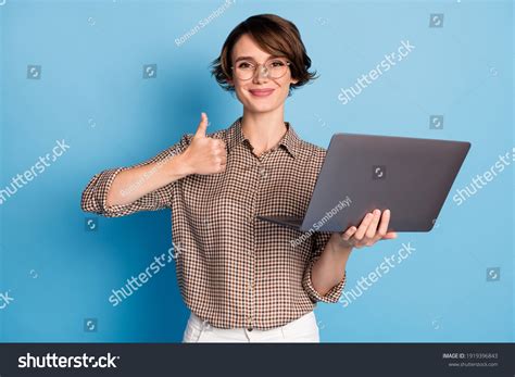 Woman Computer Thumbs Up Images Stock Photos Vectors Shutterstock