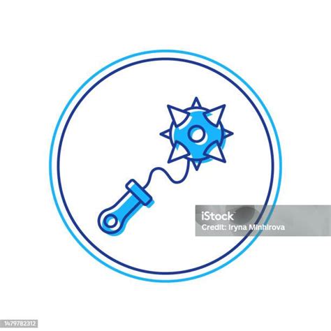 흰색 배경에 고립 된 가득 찬 윤곽 중세 체인 메이스 볼 아이콘 스파이크가 있는 모르겐스테른 중세 무기 또는 메이스 벡터 가득