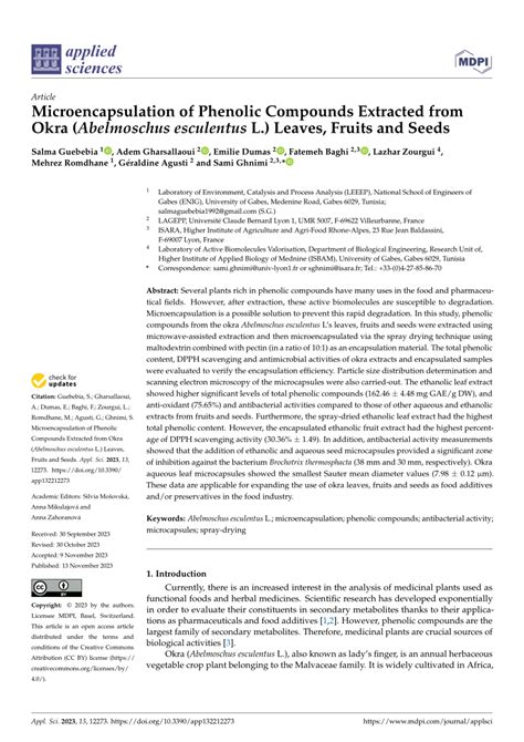 Pdf Microencapsulation Of Phenolic Compounds Extracted From Okra Abelmoschus Esculentus L