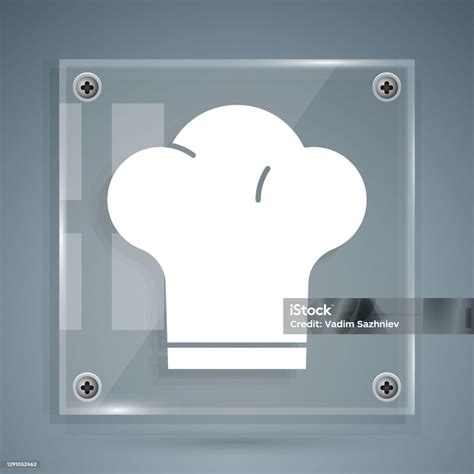 회색 배경에 격리 된 화이트 셰프 모자 아이콘 요리 기호 모자를 요리합니다 정사각형 유리 패널 벡터 교통 위반 티켓에 대한 스톡 벡터 아트 및 기타 이미지 Istock