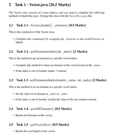 Solved 2 Task 1 Vectorjava 265 Marks The Vector Class