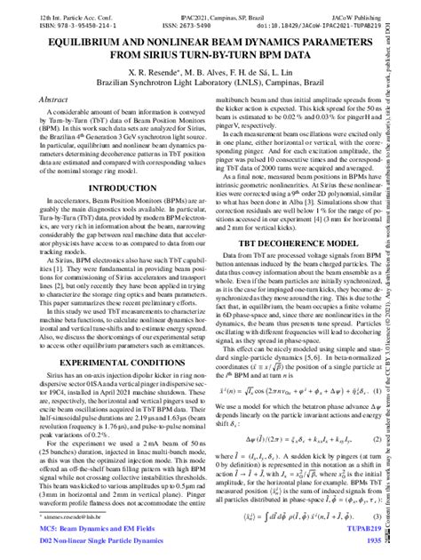 pdf equilibrium and nonlinear beam dynamics parameters from sirius