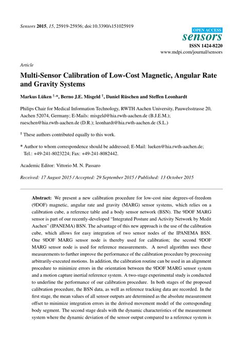 pdf multi sensor calibration of low cost magnetic angular rate and