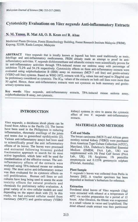 Pdf Cytotoxicity Evaluations On Vitex Negundo Anti Inflammatory Extracts