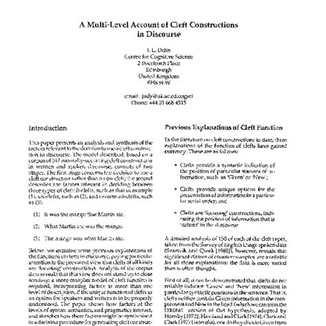 A Multi Level Account Of Cleft Constructions In Discourse Acl Anthology