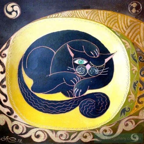 Купити картину «Чорний кіт темперою на полотні в стилі експресіонізм Колос Анна Kyivgallery