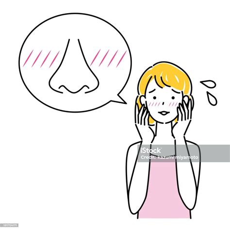 얼굴 피부 트러블에 문제가 있는 스킨 케어 여성은 심플한 벡터 스킨 케어를 따끔거림으로 일러스트레이션합니다 얼굴 피부 문제로 고통받는 여성 따끔거림입니다 간단한 그림 벡터