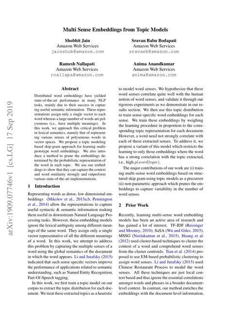Pdf Multi Sense Embeddings From Topic Models