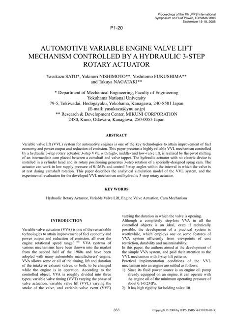 PDF Automotive Variable Engine Valve Lift Mechanism Controlled By A Hydraulic Step Rotary