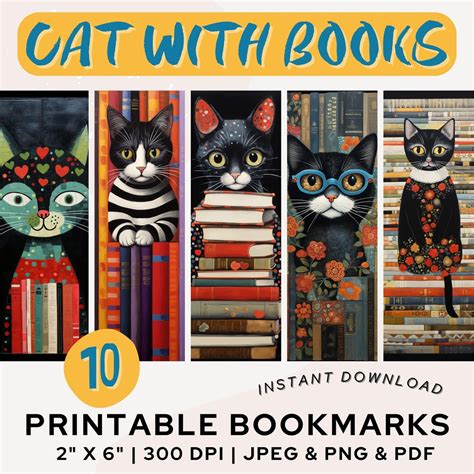Cat With Books Bookmark Printable Bookmarks Funny Cat Bookmark Book