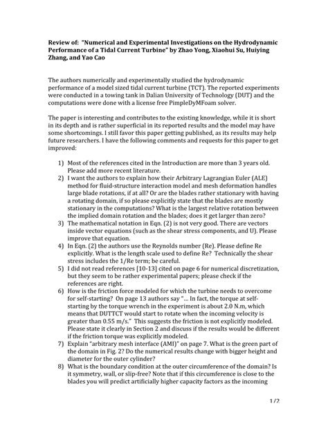 Pdf Numerical And Experimental Investigations On The Hydrodynamic Performance Of A Tidal