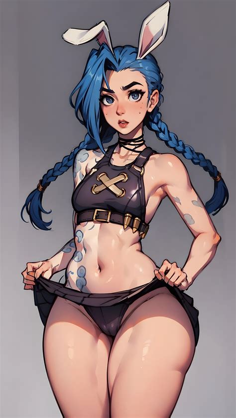 Rule 34 Ai Generated Belly Button Blue Eyes Blue Hair Bunny Ears Jinx