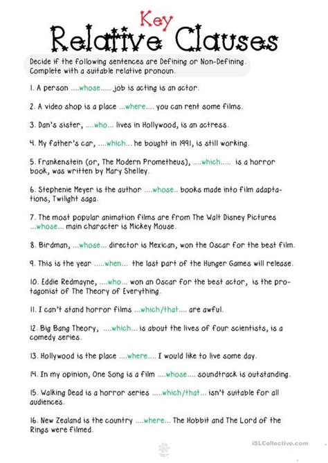 Clauses Worksheet 1 Answer Key