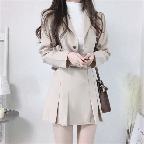 조이어블 자켓스커트set트렌디한 크롭 원버튼 자켓 A라인 하프 플리츠 스커트 셋업 투피스