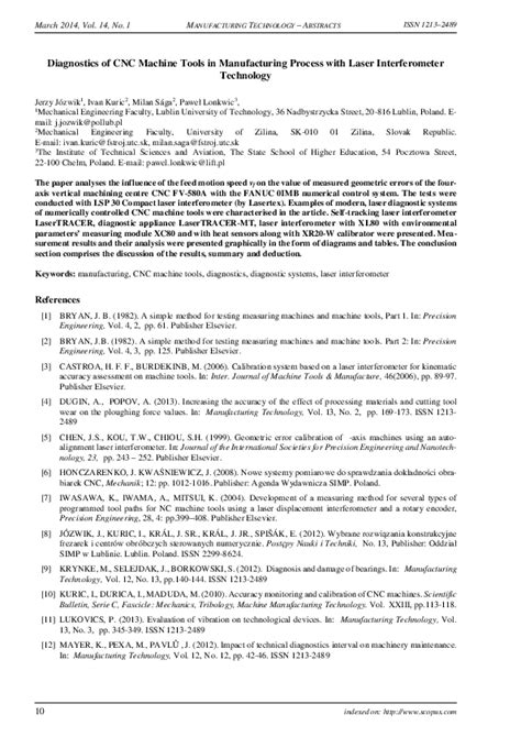 Pdf Diagnostics Of Cnc Machine Tools In Manufacturing Process With Laser Interferometer Technology