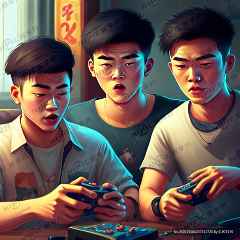 Ai创作图一群年轻人玩主机游戏 热闹 现代 昵图网