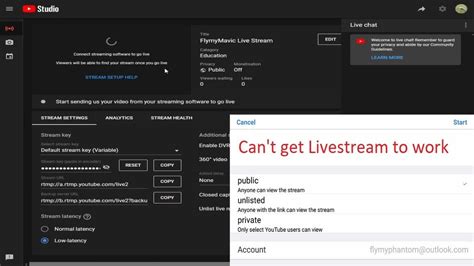 livestream issues with youtube and rtmp solved youtube