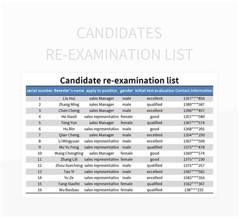 Free Re Examination List Of Applicants Templates For Google Sheets And Microsoft Excel Slidesdocs