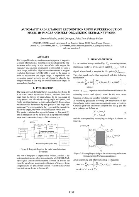 PDF Automatic Radar Target Recognition Using Superresolution MUSIC D Images And Self