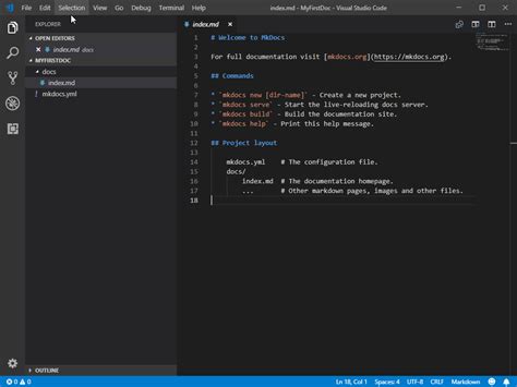 Създаване на Mkdocs проект Създаване на документация с помощта на Mkdocs