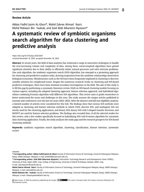 Pdf A Systematic Review Of Symbiotic Organisms Search Algorithm For Data Clustering And
