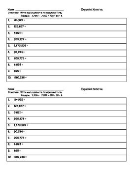 Expanded Notation Worksheet By H And H Creations TPT
