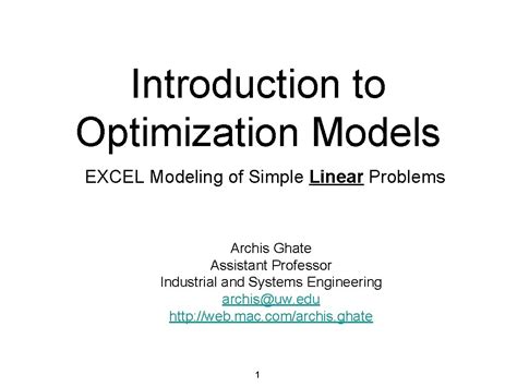 Introduction To Optimization Models Excel Modeling Of Simple