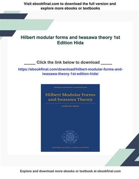 Hilbert Modular Forms And Iwasawa Theory 1st Edition Hida Pdf