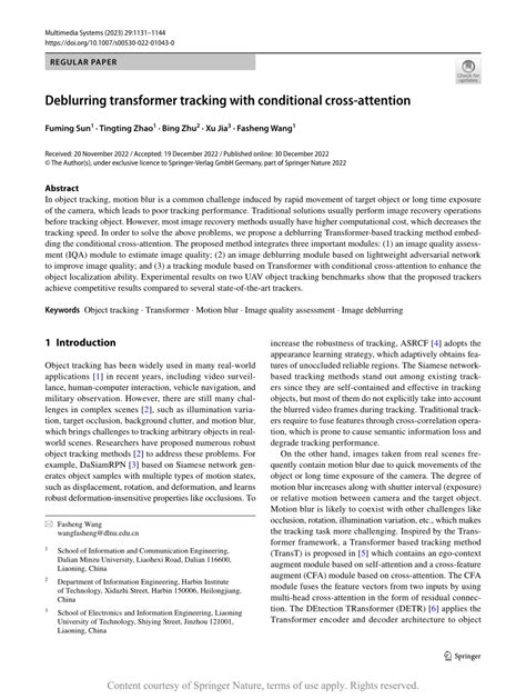 Deblurring Transformer Tracking With Conditional Cross Attention Request Pdf