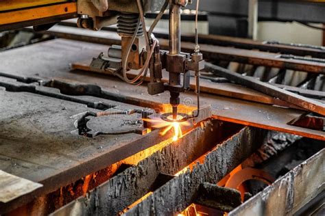 Oxygen Torch Cuts Steel Sheet CNC Gas Cutting Machine Stock Image Image Of Modern Light