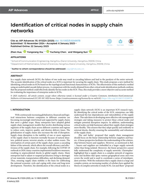 Pdf Identification Of Critical Nodes In Supply Chain Networks
