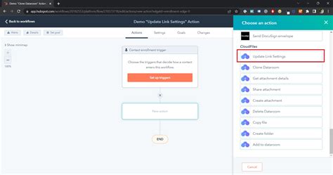 Update Link Settings Action HubSpot