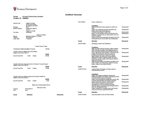 Capella Unofficial Transcript 2 Page 1 Of 2 Unofficial Transcript