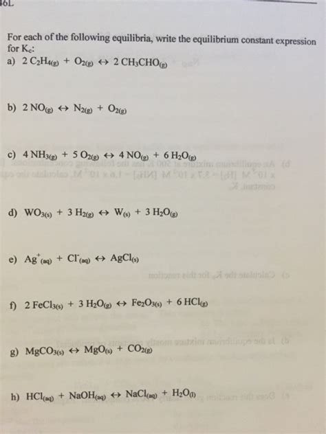 Solved For Each Of The Following Equilibria Write The