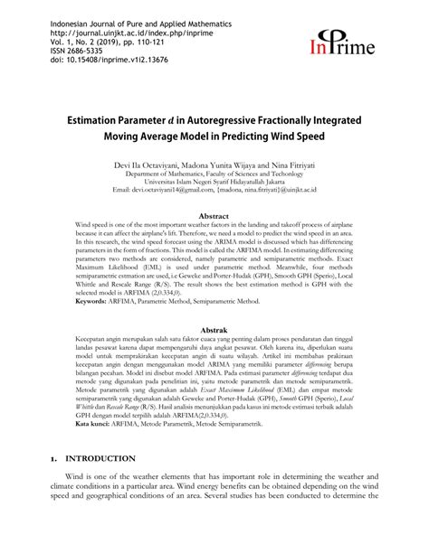 Pdf Estimation Parameter D In Autoregressive Fractionally Integrated Moving Average Model In