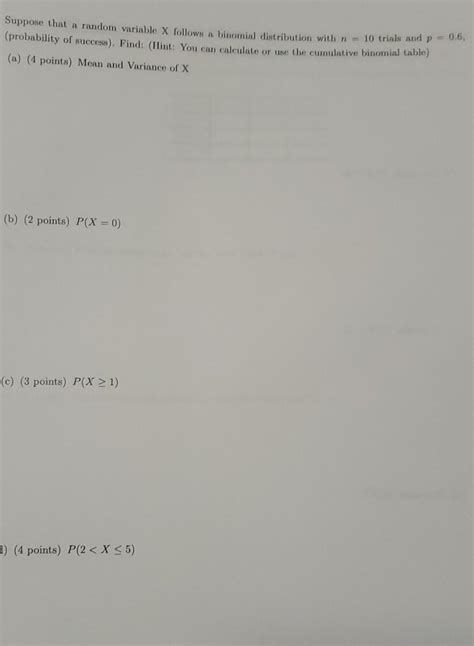 Solved Suppose That A Random Variable X Follows A Binomial