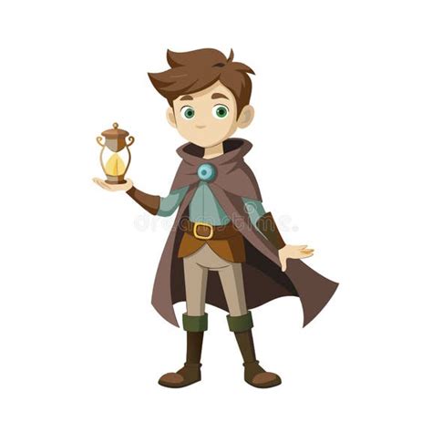 Cartoon Boy Mage Holding Lantern Fantasy Character Vector